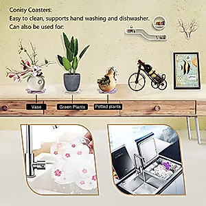 Conisy Flower Coasters for Drinks,6 Pcs Cute Non-Slip Washable Reusable Heat Resistant Silicone Coasters (Sakura,Purple & White)