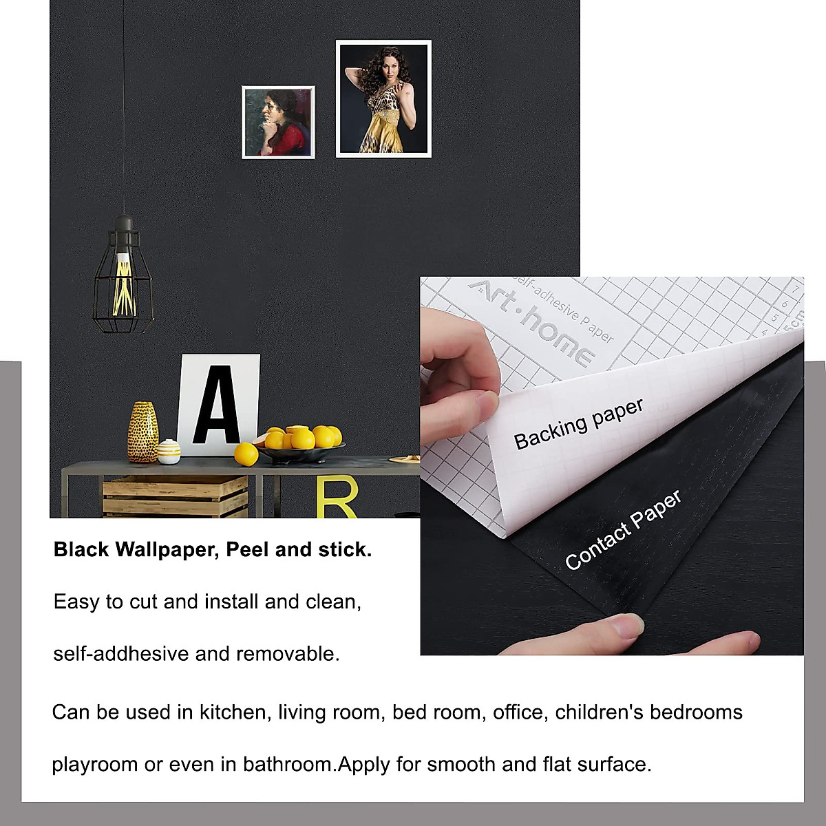 Arthome17 x240 Black Wallpaper Peel and Stick Wallpaper,Matte Black Contact Paper Self-Adhesive and Removable Vinyl Wallpaper Waterproof Contact Paper for Cabinets Countertops Wall Covering