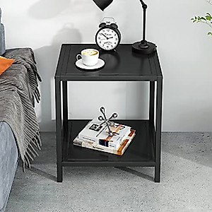 NEW JETO End Table Modern Small 2 Tier Side Table Nightstand/Easy Assembly Living Room Tables-European Wrought Iron Style Square Coffee Table