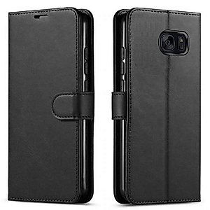 STARSHOP Samsung Galaxy S7 Phone Case, with [Tempered Glass Screen Protector Included] PU Leather Wallet Shockproof Cover Kickstand with Pocket Card Slots Magnet Closure -Dark