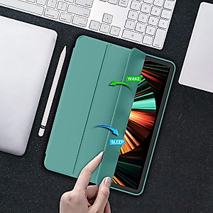 iMieet New iPad Pro 12.9 Case 2022(6th Gen)/2021(5th Gen) with Pencil Holder [Support iPad 2nd Pencil Charging/Pair],Trifold Stand Smart Case with Soft TPU Back,Auto Wake/Sleep(Forest Green)