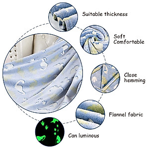 YRIOWMI Luminous Blanket, Dinosaur Blue for Children's Birthday Gift 50"×60"
