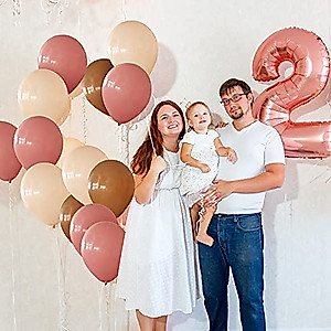 70 Pieces 10 Inch Boho Birthday Balloon Pastel Brown Balloon Cream Tan Brown Nude Ivory Blush Champagne Dusty Rose Balloon with 33 Feet Gold Ribbon for Birthday Party Baby Shower Decorations
