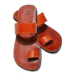 Handcrafted Luxury Men Biblical Leather Sandals Jesus Sandals Brown Finger Style Hippie Indian Sandals (US 9, Brown Tan)