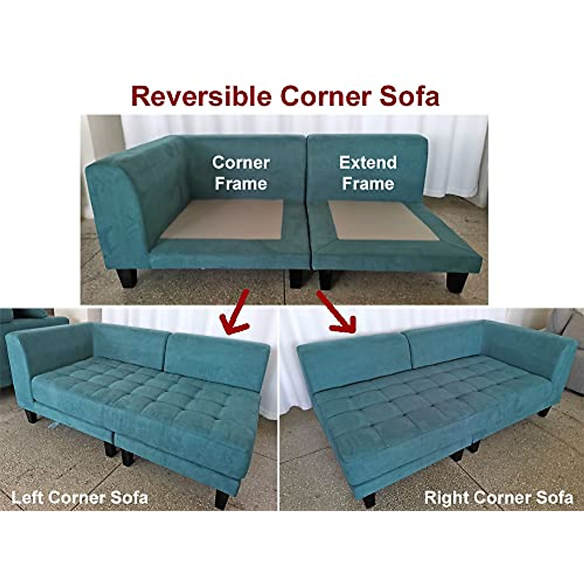 Stendmar 5pc Reversible Multifunction 2-Tone Natrual and Dark Brown Espresso Microfiber Fabric Big Sectional Couch Sofa S150DNE