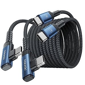 toocki USB C to USB C Charger Cable(10ft, 2Pack), 60W Type C Charging Cable Cord, Right Angle Fast Charging USBC to USBC Cable for iPhone15 Pro Max/Plus/MacBook Air/Samsung S23 Ultra /S22 Note 20