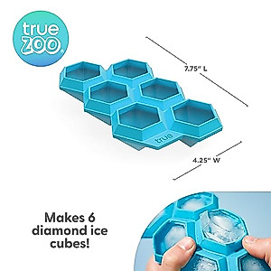 TrueZoo Diamond Silicone Mold Tray for Whiskey Bath Bombs, Candy, Soap, and DIY Crafts, Dishwasher Safe, 1.75", Blue, Set of 1, Makes 6 Ice Cubes