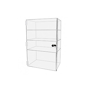 Marketing Holders Acrylic Locking Vertical Cabinet with Keys 12" x 7.88" x 19" Clear Tall Countertop Locker One Piece No Assembly Cupboard with Swinging Door for Retail Merchandise