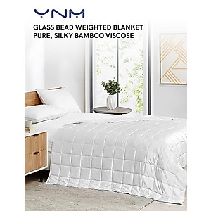 YnM Cooling Weighted Blanket —Oeko-Tex Certified Material with Premium Glass Beads (White, 60''x80'' 15lbs), Suit for One Person(~140lb) Use on Queen/King Bed