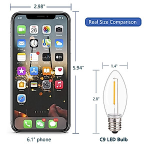 BORT 25 Pack C9 LED Replacement Light Bulb, C9 LED Bulbs for Christmas Outdoor String Lights, E17 Intermediate Base, Commercial Grade Holiday Bulbs Warm White 2700K