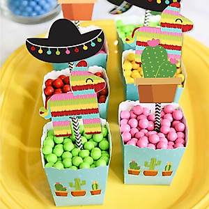 Let's Fiesta - Paper Straw Decor - Mexican Fiesta Party Striped Decorative Straws - Set of 24