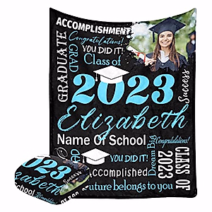 M YESCUSTOM Custom Name 2023 Graduation Blankets with Photo for Son Daughter Kids Personalized for Him Her Class of 2023 Seniors Students 50"x60"