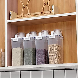 Cq acrylic 4 Pack Cereal Storage Container Set with Lid,Food Storage for Kitchen Organization Containers With Measuring Cup for Flour,Sugar,Grain,Rice&Baking Kitchen & Pantry Bulk,Clear 2L