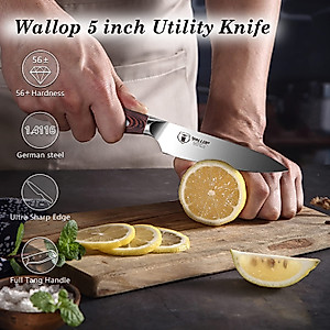 WALLOP Utility Knife - 5 inch Kitchen Utility Knife Paring Knife Small Kitchen Knife Fruit Peeling Knife - German High Carbon Stainless Steel Full Tang Pakkawood Handle - Jane Series with Gift Box