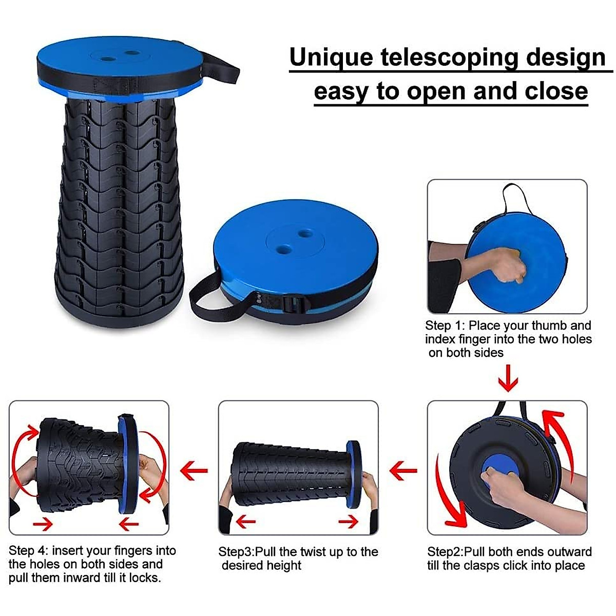 Fishboy Upgraded Collapsible Stool for Adults,Portable Retractable Folding Telescoping Foldable Camping Stool Holds 400lbs for Outdoor Fishing Hiking Gardening Travel BBQ