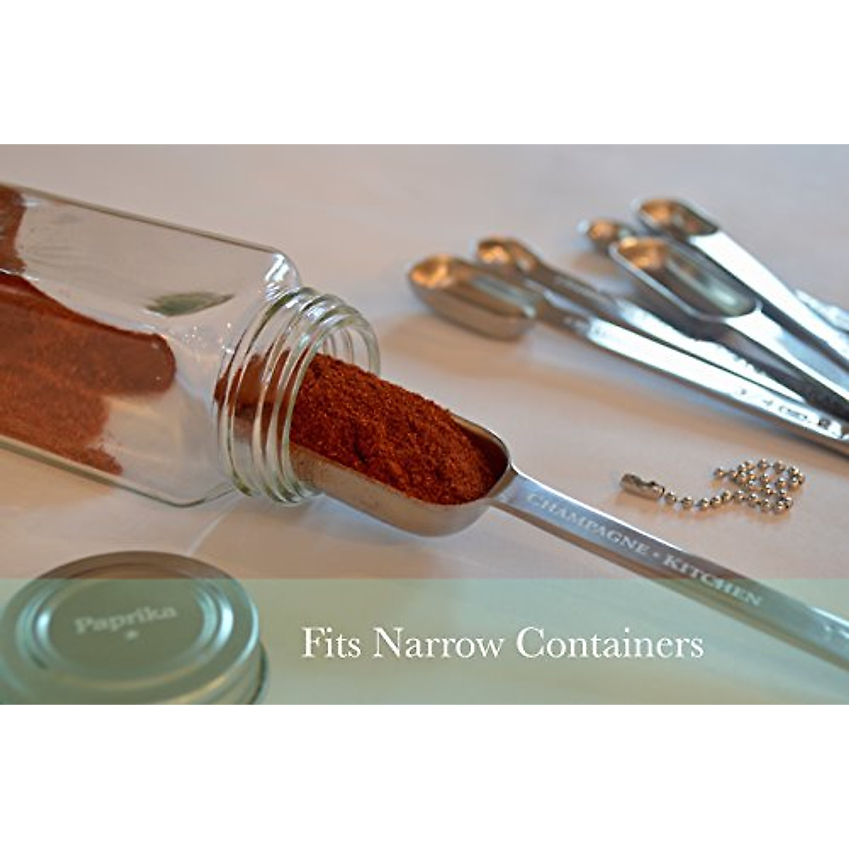 MEKBOK Heavy duty stainless steel metal measuring spoon for dry or liquid, suitable for seasoning pot, perfect for baking and cooking-professional quality, engraved in US and metric sizes (6 pieces)