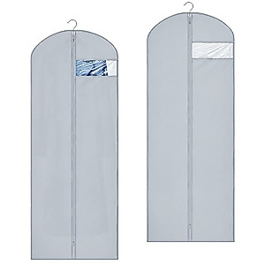 MecTo Garment Bags Set of 2, Dust-Proof Garment Bags for Hanging Clothes, Suit Bag for Storage and Travel with Clear Window, Breathable Dress Bags for Gowns Suits Coats (Grey, 23.3 x 65 Inch)