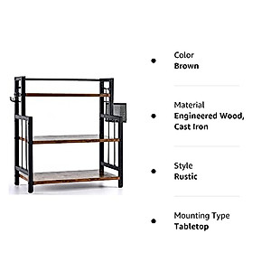 Pierybyt Kitchen Spice Rack Organizer,3-Tier Wooden Spice Organizer with Wire Basket,3 Hooks Countertop Organizer for Kitchen, Bathroom, Office, YKJ-TWJ-0104