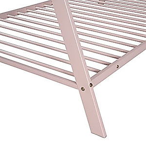 CITYLIGHT House Twin Bed for Kids, Metal Tent Bed with Slat, Toddler Twin House Bed, Montessori Floor Beds for Kids Boys Girls Teens(Twin, Pink)