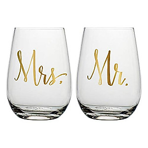 Slant Collections Wine Glasses Wedding Gift Set, 20-Ounces, Mr. & Mrs.