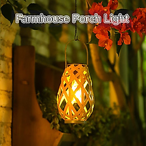 Solar Metal Woven Lanterns Outdoor - 12" Waterproof Hanging Cordless Lantern with Edison Bulb for Farmhouse Yard Patio Garden