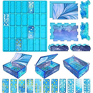 Vakoo Domino Molds for Resin Casting, Resin Domino Mold Set, Domino Mold and Domino Box Mold for DIY Personalized Dominoes, Dominoes Game Silicone Molds Set