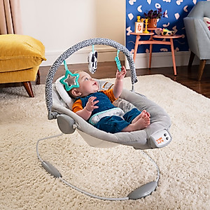 Bright Starts Mickey Mouse Comfy Disney Baby Bouncer in Cloudscapes Includes -Toy Bar with 3 Cute Toys, Plays 7 Soothing Melodies w/Auto Shut-Off, Age 0-6 Months