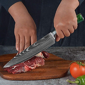 CULITECH Chef Knife, 8 inches Sharp Laser Damascus Pattern Chef Knife with Resin Handle and Sheath,Utility Kitchen Knife for Kitchen and Restaurant used