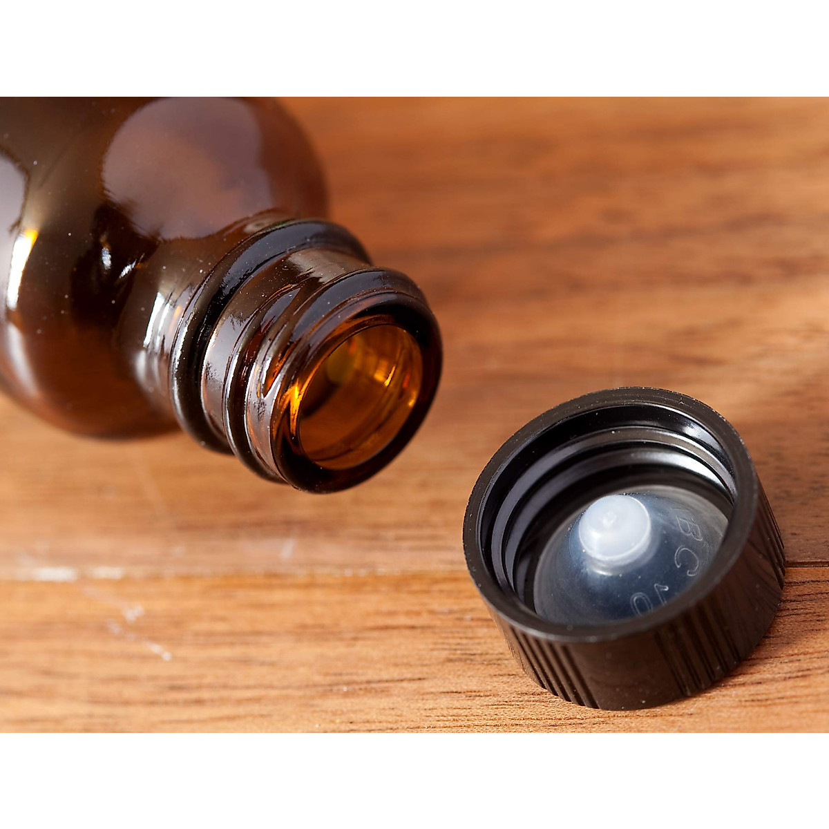 1 oz / 30 ml Amber Glass Boston Round Bottle with Airtight Phenolic Cap (6 Pack) + Funnel