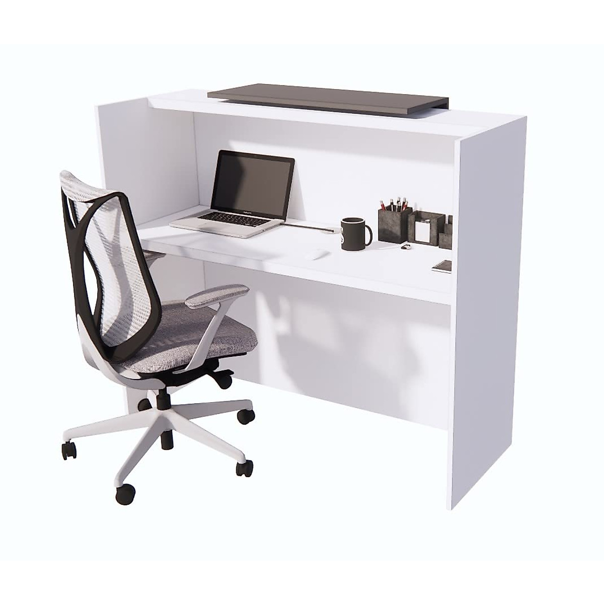 UGOS ICN 53" Modern Reception Desk, Multifunctional Modern Transaction Counter Top, Laminate Desktop, Standing Front Table for Office, Home, School, Salon, Spa - White & Anthracite Gray