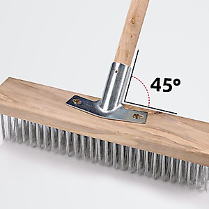 Rough Surfaces Floor Brush with Long Handle, 20cm Heavy Duty Stiff Bristles Floor Scrubber Stainless Steel Wire Deck Scrub Cleaning Tool for Tile, Deck, Garage, Kitchen, Bathroom, Deck
