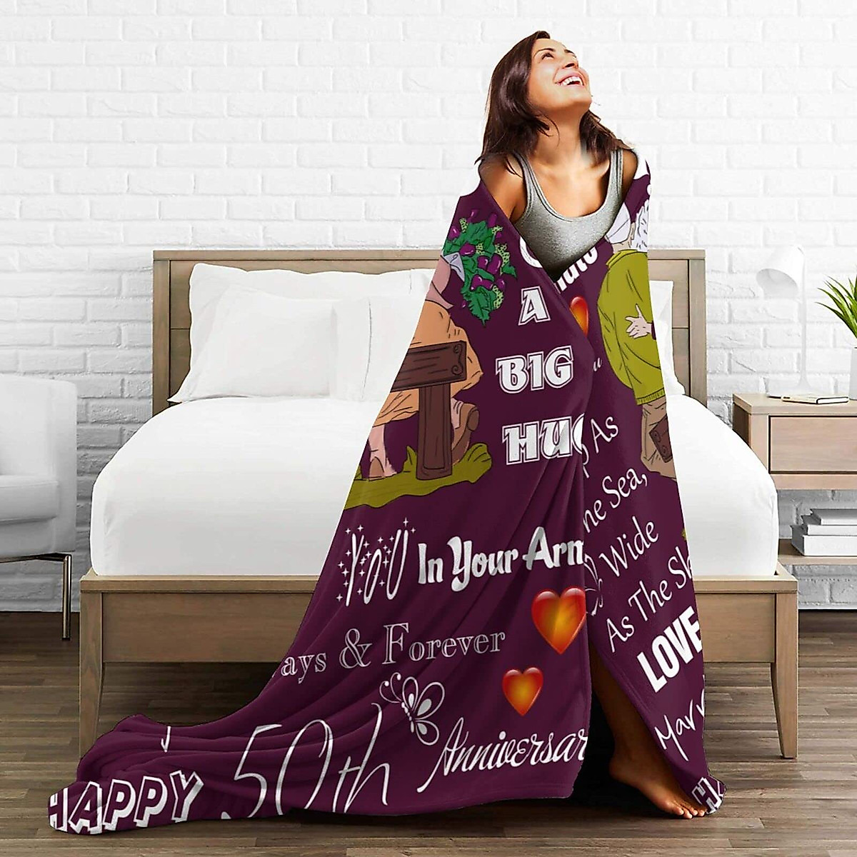 50th Anniversary Blanket Gifts, I Love You Gifts for Her Wedding Anniversary, Happy Birthday Gift for Wife from Husband Ideas, Unique Gifts for Wife Who Has Everything, W50 xL60