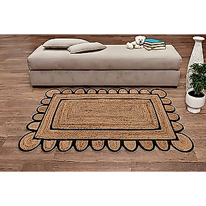 Scalloped Jute Rug 5x7, Seagrass Jute Rug 8x10 for Living Room Area, Jute Runner Rug for Kitchen 2.6x6 ft, Farmhouse Rug & Natural Boho Bath mat 3x5, Entryway Rugs Indoor & Outdoor Jute Rug 9x12