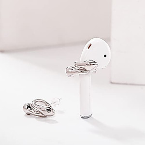 Anti-lost INS style snake earrings 925 silver hypoallergenic wireless earphone holder, suitable for Airpods 1/2/3 (Silver)