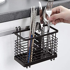 LLygezze Hanging Metal Mesh Utensil Drying Rack, 2 Compartments Draining Basket for Chopsticks Spoon Fork Knife Holder (Coffee)