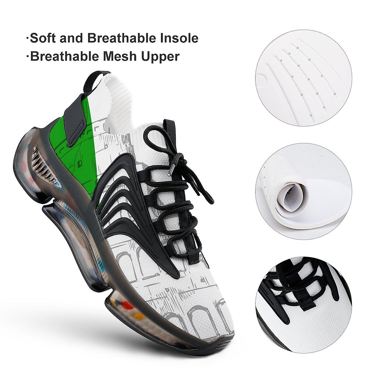 Roman Colosseum Italian Flag Sport Shoes for Men Women Non Slip Lightweight Breathable Walking Running Shoes 9women/7men