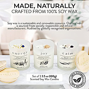 Firefli Crystal Candles 3-Piece Crystal Candle Set with Wood Lids & Dried Flowers | Candles Gifts for Women | 3.5oz Manifestation Candles with Crystals Inside | Soy Wax Scented Luxury Candles