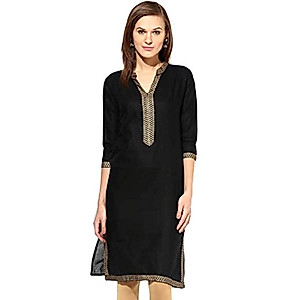 Chichi Indian Women's Embroidered Rayon Kurti Black Top,XXL