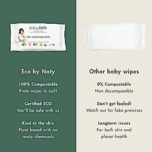 Eco by Naty Unscented Baby Wipes - 100% Compostable and Plant-Based Wipes, Good for Babies and Newborn Sensitive Skin,56 Count (Pack of 3)