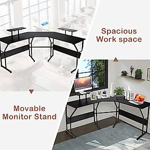 Tangkula L-Shaped Reversible Computer Desk, 2 Person Long Computer Workstation w/Movable Monitor Stand, Large Home Office Corner Desk for Working Writing Gaming (Natural)