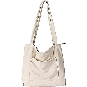 WantGor Women Corduroy Tote Bag, Large Shoulder Hobo Bags Casual Handbags Big Capacity Shopping Purses Work Bag