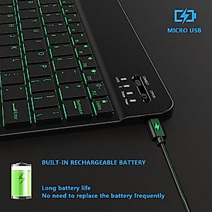 Backlit Bluetooth Keyboard Small Portable External Wireless Keyboard Cordless Rechargeable Illuminated for Android Tablet Cell Phone Smartphone iPad Pro Air Mini iPhone Windows Surface (Black)
