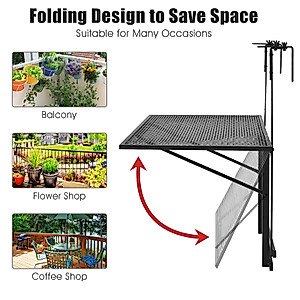 Tangkula Outdoor Folding Hanging Table, 5 Height Adjustable & Foldable Space Saving Railing Serving Table, Width from 1.5 inch to 4 inches, Suitable for Patio, Balcony and Deck