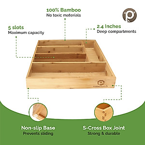 Pristine Bamboo Silverware Organizer– Utensil Organizer for Kitchen Drawers – Small Extra-Deep Wooden Kitchen Drawer Organizer Divider for Spoons Forks Knives cutleries