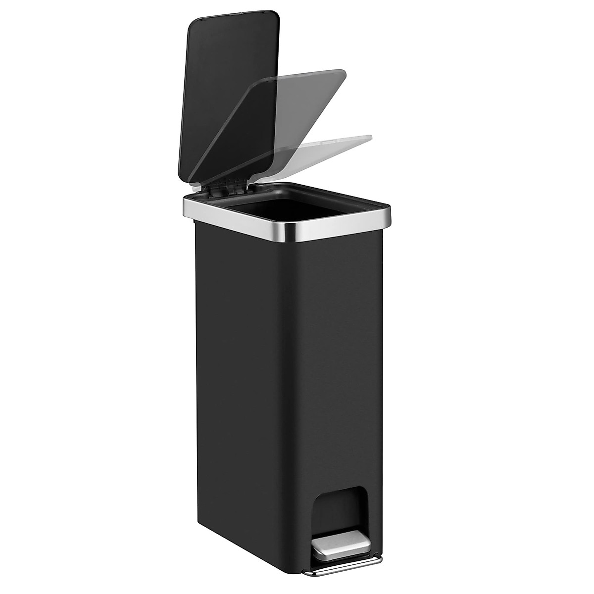 10.5 Gallon Trash Can, Plastic Slim Step On Kitchen Trash Can, Black