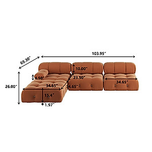BOKIFOL Sectional Sofa, Modular Sectional Couch with Ottomans- L Shaped Couch for Living Room, 4 Seater Sofa Sets,104"(Orange)