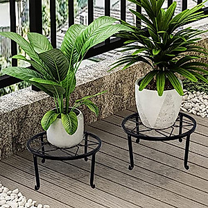 yosager 4 Pack Metal Plant Stands for Flower Pot, Heavy Duty Black Iron Potted Stand Holder, Indoor Outdoor Rustproof Metal Planter Container Round Supports Display Rack for Home & Garden Decor