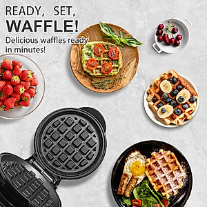 UVFAST Mini Waffle Maker, Small Waffle Irons Non-stick, Breakfast Belgian Waffles, Mini Waffle Iron Make Waffles in Minutes, Portable Pancake Maker Machine for Kid, Easy to Clean, 5 Inches Wide, Black