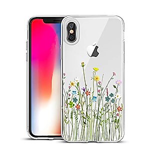 Unov Case Compatible with iPhone Xs Max Case Clear with Design Slim Protective Soft TPU Bumper Embossed Pattern Protective 6.5 Inch (Flower Bouquet)