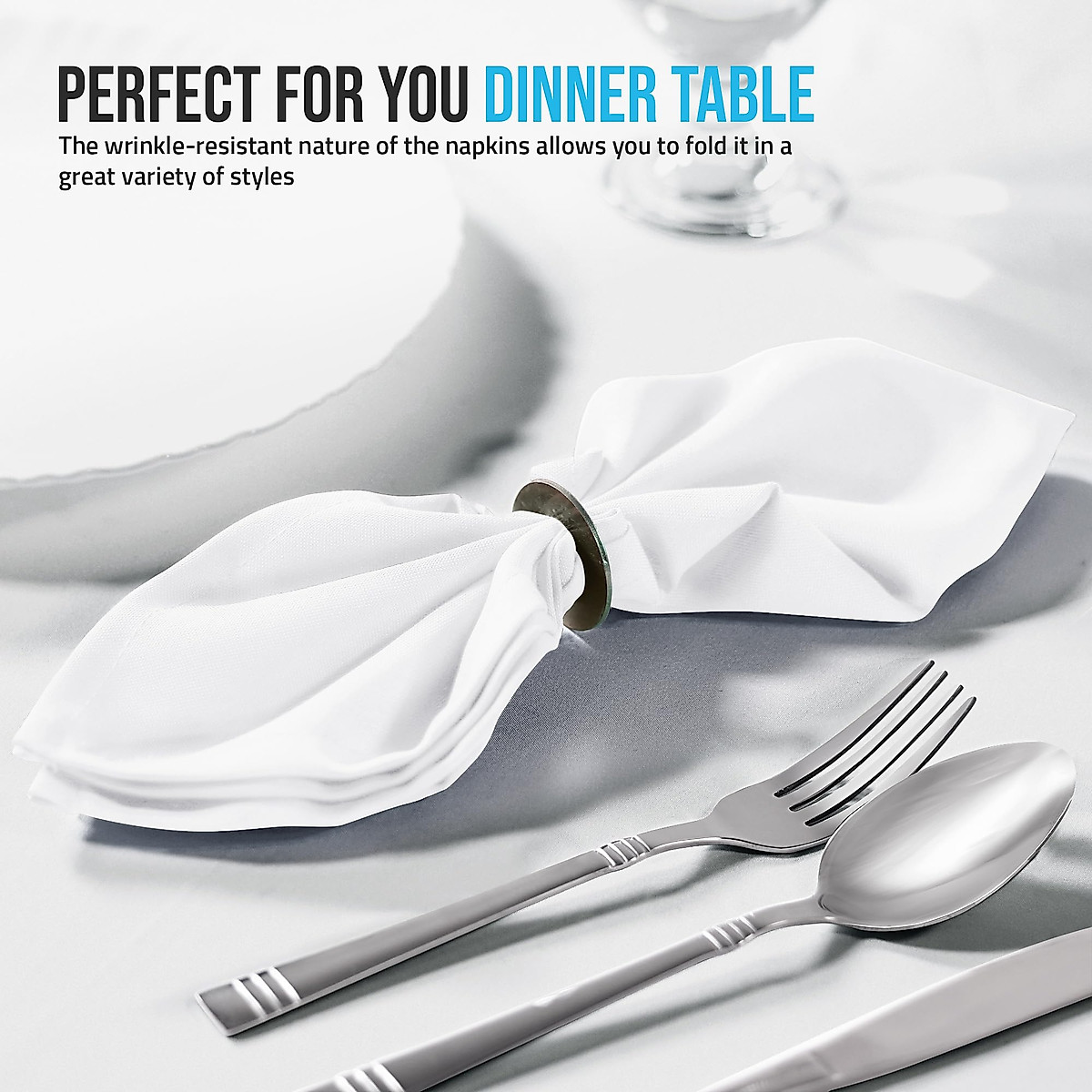Utopia Home White Cloth Napkins (12 Pack, 18x18 Inches), Ideal Dinner Napkins for Party, Wedding and Lunch/Dinner